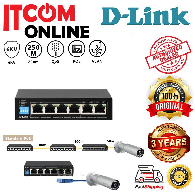 D-LINK 4-PORT STANDARD POE (60W) + 2 PORT UPLINK SWITCH (DES-F1006P-E ...