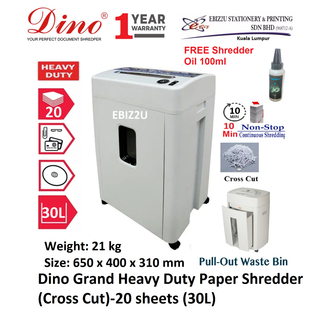 Dino Grand Paper Shredder (Cross Cut) 3 x 23 mm 20 sheets (30L) mesin ...