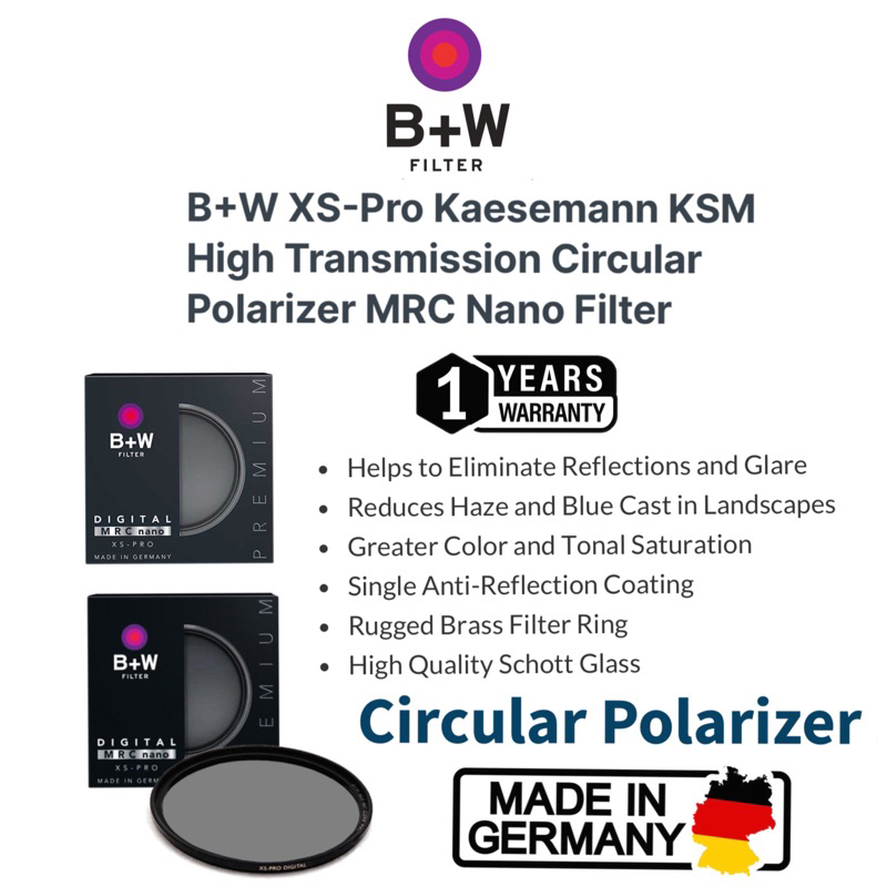 B+W Circular Polarizer Filter CPL Filter 39mm/40.5mm/49mm/52mm/58mm ...