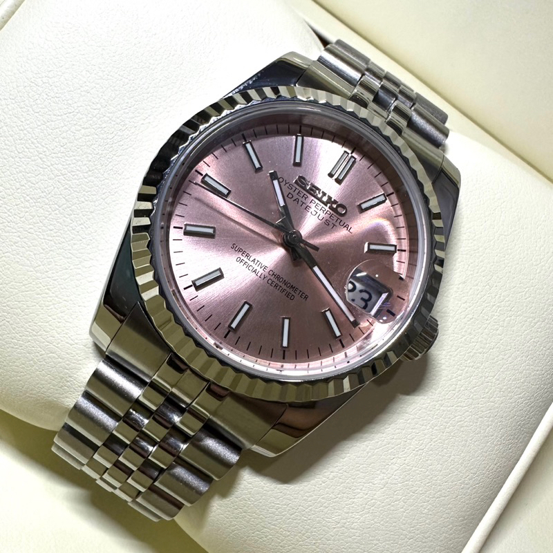 SEIKO - 36mm Custom Mod Pink Sun Burst Dial | Fluted Shinning Bezel ...