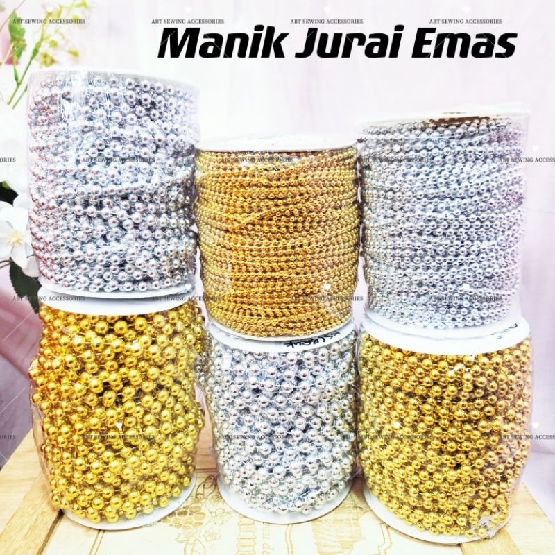 1 Meter Gold&Silver Manik Cekak Merdeka/Manik Hiasan/Juntai Manik Bulat ...