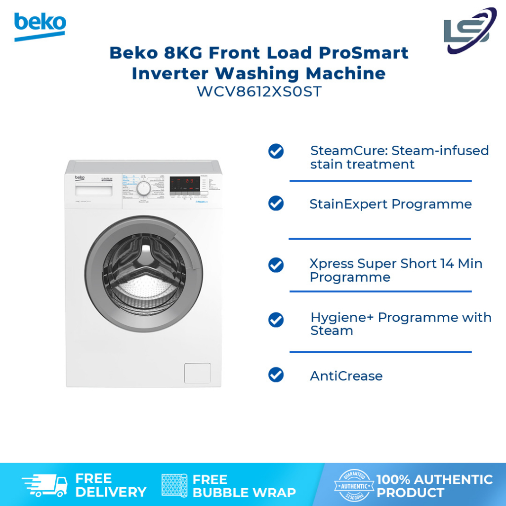 Beko 8KG Front Load ProSmart Inverter Washing Machine WCV8612XS0ST ...