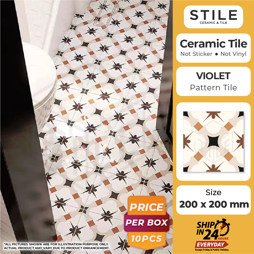 [REAL TILE] 10PCS VIOLET PATTERN TILES/MOZEK/CERAMIC TILES/MOZEK DAPUR ...