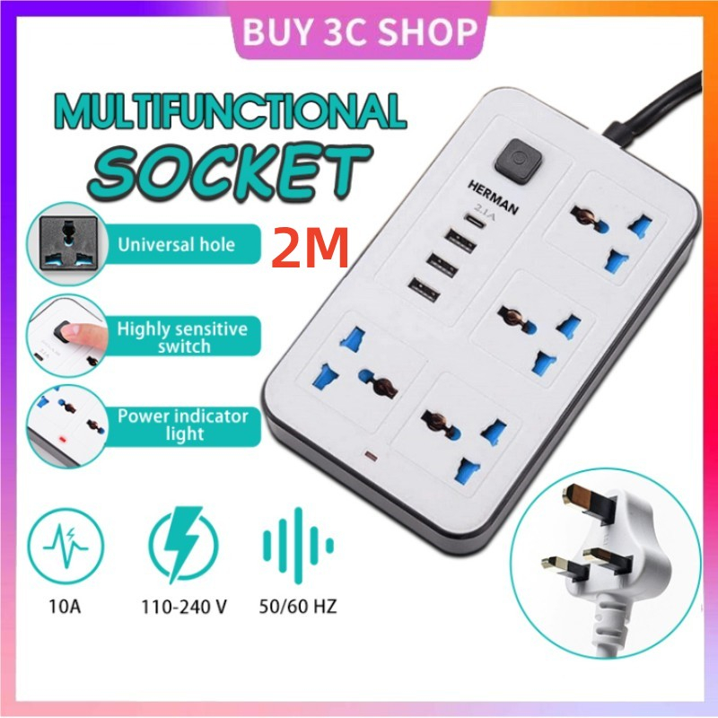 Power Strip 4 Universal Socket With 3 Usb Power Strip Extension Plug
