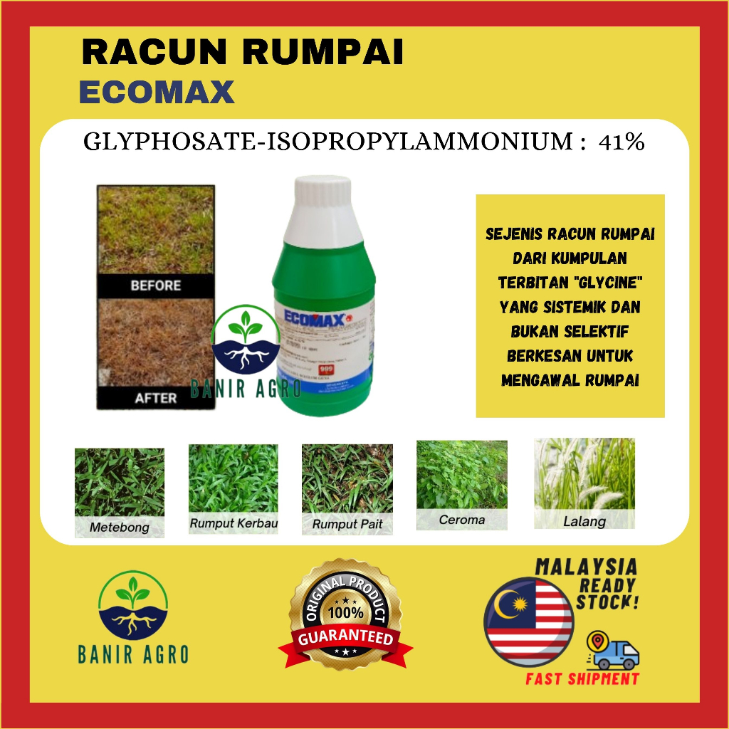 Ecomax Glyphosate 41% (1 Liter) Racun Rumput Rumpai Dan Lalang Organik ...