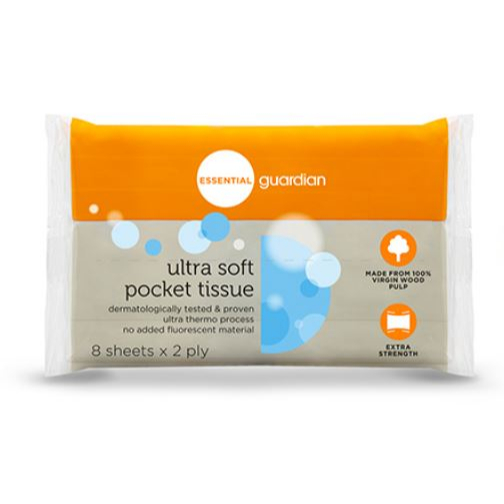 Guardian Ultra Soft Pocket Tissue 8/64 Sheets White Unscented Small ...