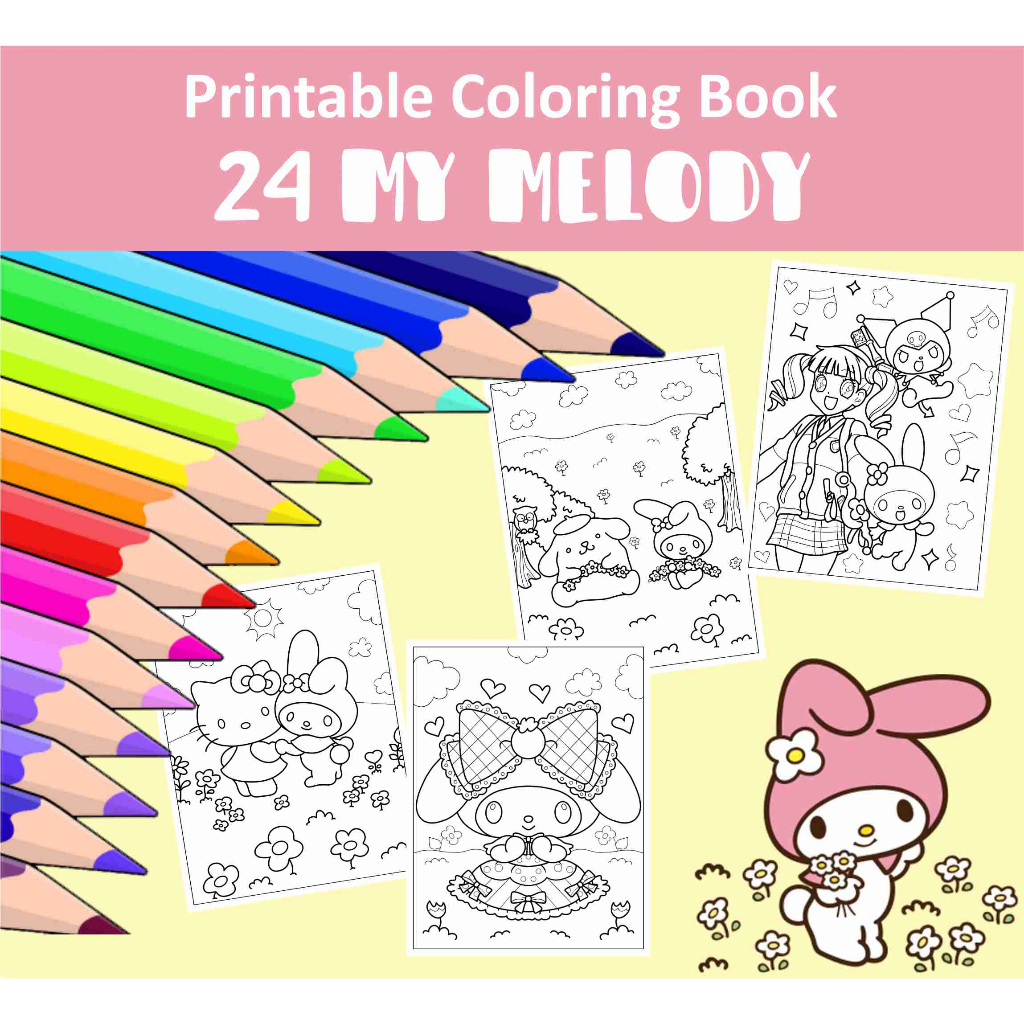 [Softcopy PDF] 24 My Melody Printable Coloring Book for kids adults ...