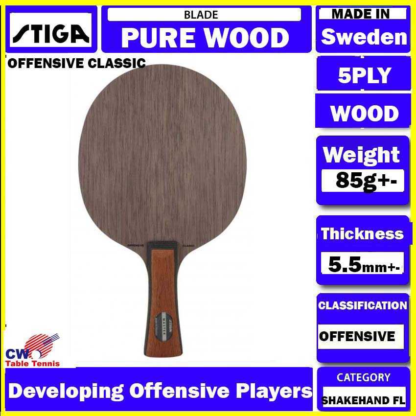 Stiga Offensive Classic 5ply Pure Wood Table Tennis Blade Ping Pong ...