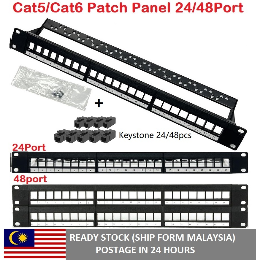 Cat5/Cat6 24/48 Port Blank Keystone Patch Panel – 19 Inches High ...