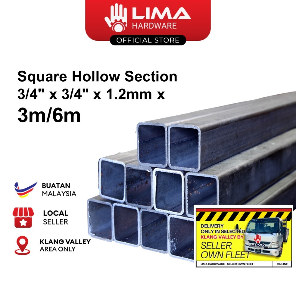 3M/6M Square Hollow Section, Bahagian Berongga Persegi, Alat Binaan 方形空心截面 3/4" x 3/4" x 1.2mm ...
