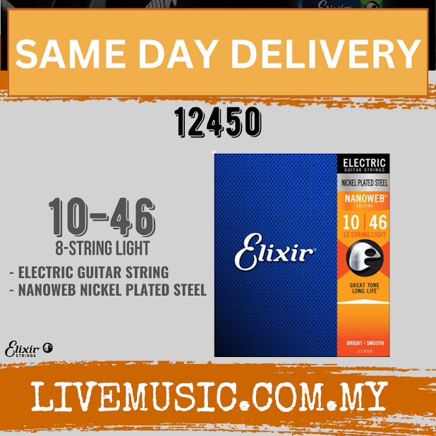 Elixir 12450 Nanoweb Electric Guitar Strings, 12-String Light, 10-46 ...