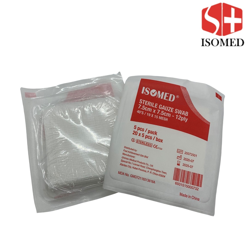 ISOMED 12PLY Sterile Gauze Swab 5cm/ 7.5cm/ 10cm (MDA Approved) | Shopee Malaysia
