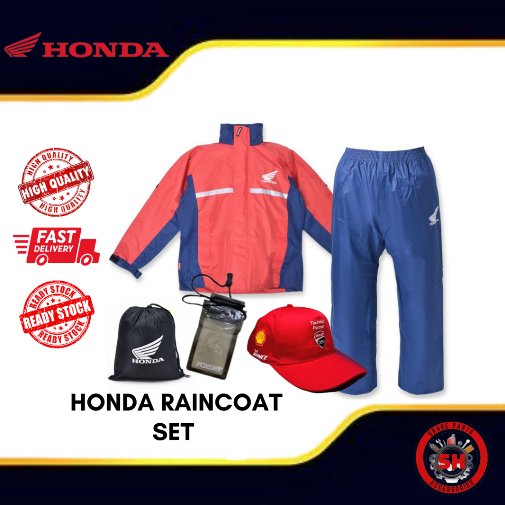 Baju Hujan Honda Raincoat Free Topi Shell Cap Free Foxdry Phone Pouch ...