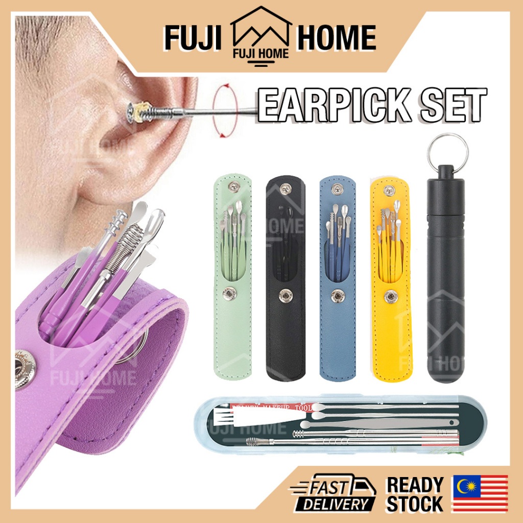 🏠READY STOCK🏠6/7pc Set Portable Stainless Steel Ear Pick Ear Wax ...