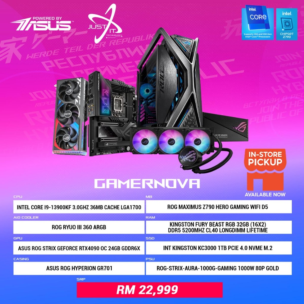 Powered by ASUS GAMERNOVE GAMING PC PACKAGE ( I9-13900KF / 32GDDR5 ...