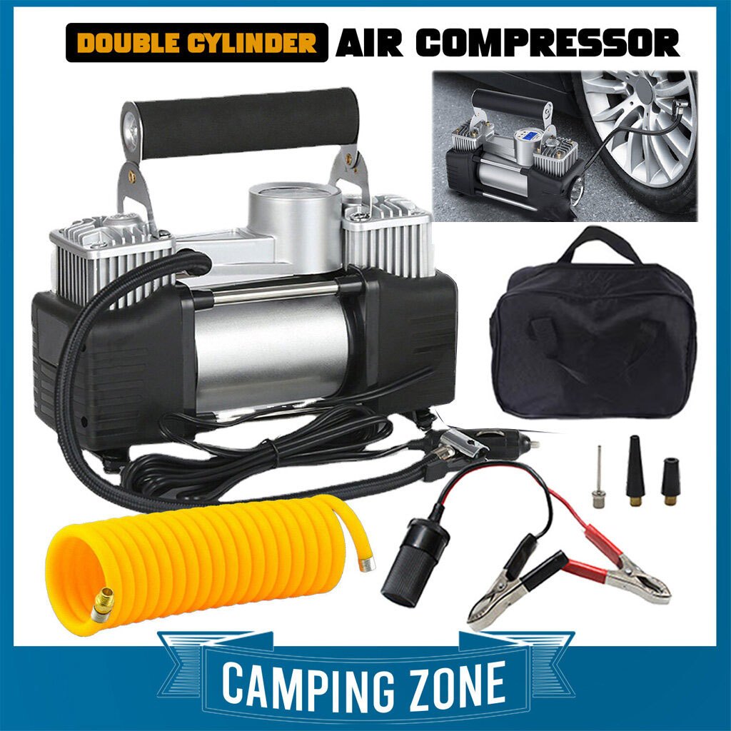 HEAVY DUTY Double Cylinder Portable Car Tyre Inflator Air Pump 12V Air ...