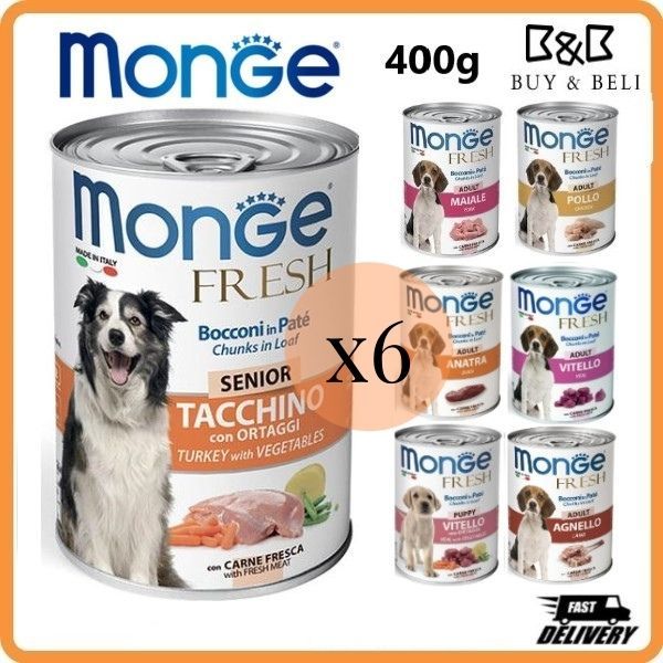 Monge Fresh Dog Canned Food - 400g / Puppy / Adult Dog Food x6 狗罐头 ...