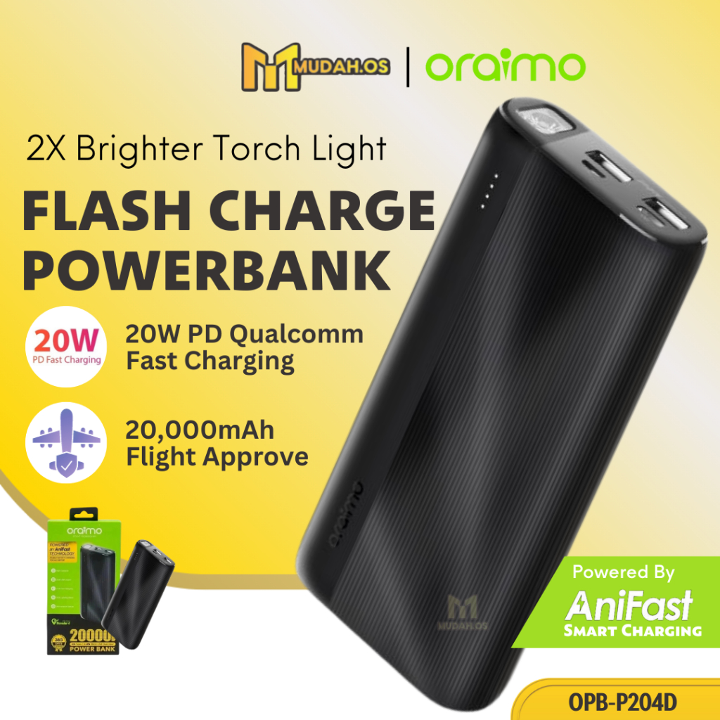 ORAIMO 20000mAh Powerbank Original MDP204D 2.1A USB Powerbank Type C ...