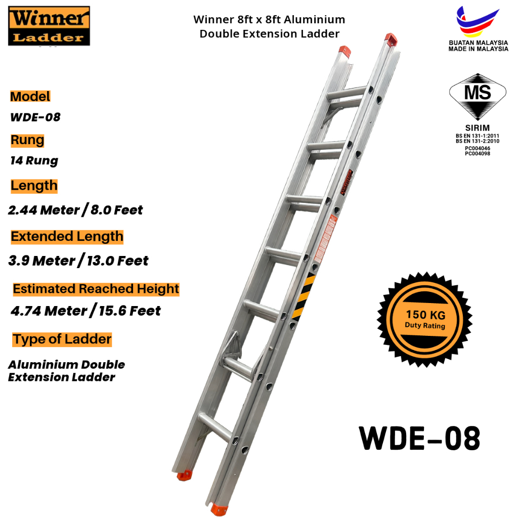 Winner Ladder 8ft x 8ft Aluminium Double Extension Ladder 8 kaki x 8 ...