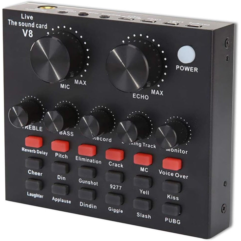 V8 Sound Card, Sound Mixer Board for Live Streaming with 12 Electronic ...