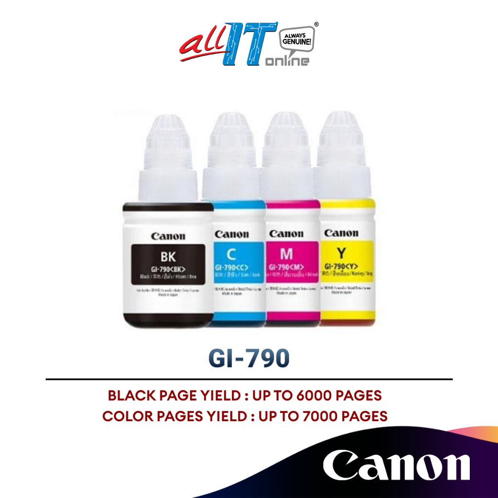 Canon GI-790 Refill Ink Cartridge (Black/Cyan/Magenta/Yellow) | Shopee ...