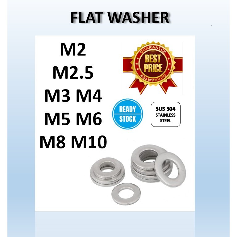 SUS Flat Washer M2 M2.5 M3 M4 M5 M6 M8 M10 不锈钢垫片 | Shopee Malaysia
