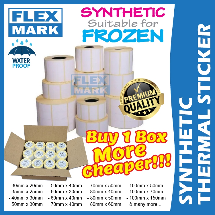 [1 Caton] FLEXMARK Synthetic Thermal Sticker Label Barcode Paper ...