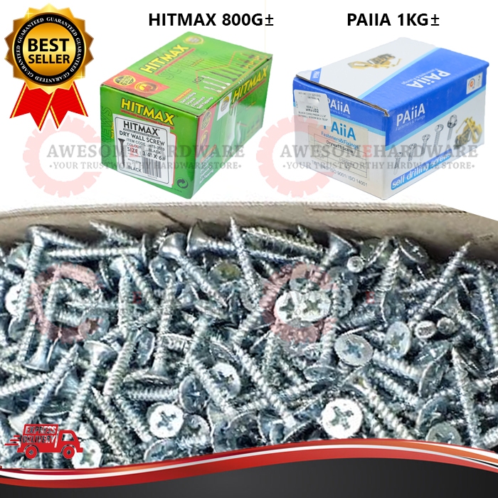 (1 BOX) HITMAX/PAIIA/SOKA WHITE ZP GALVANIZED DRYWALL SCREW PARTITION ...