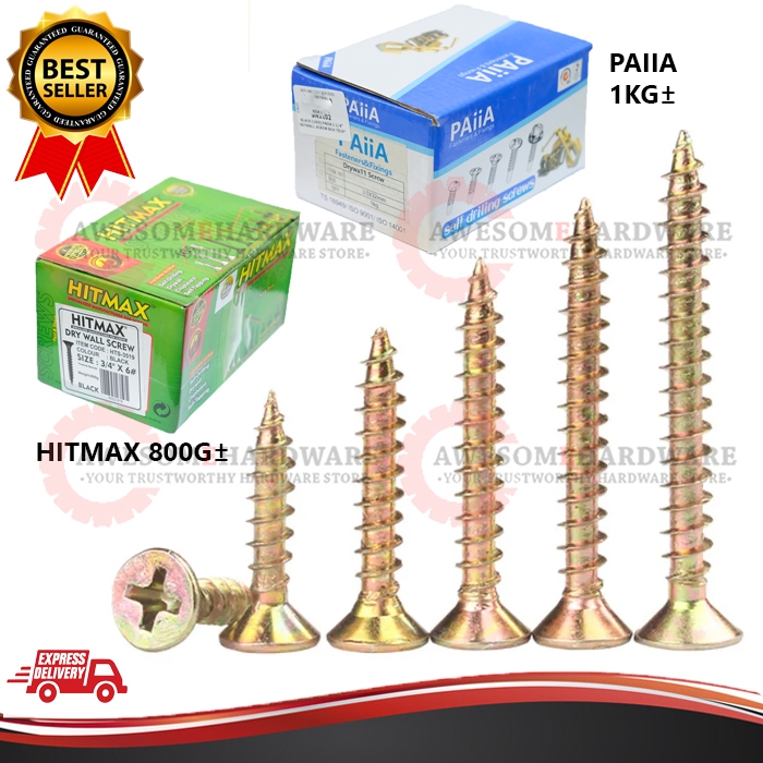 (1 BOX) HITMAX/PAIIA GOLD CHIPBOARD SCREW FOR FURNITURE WOOD GOLD ...