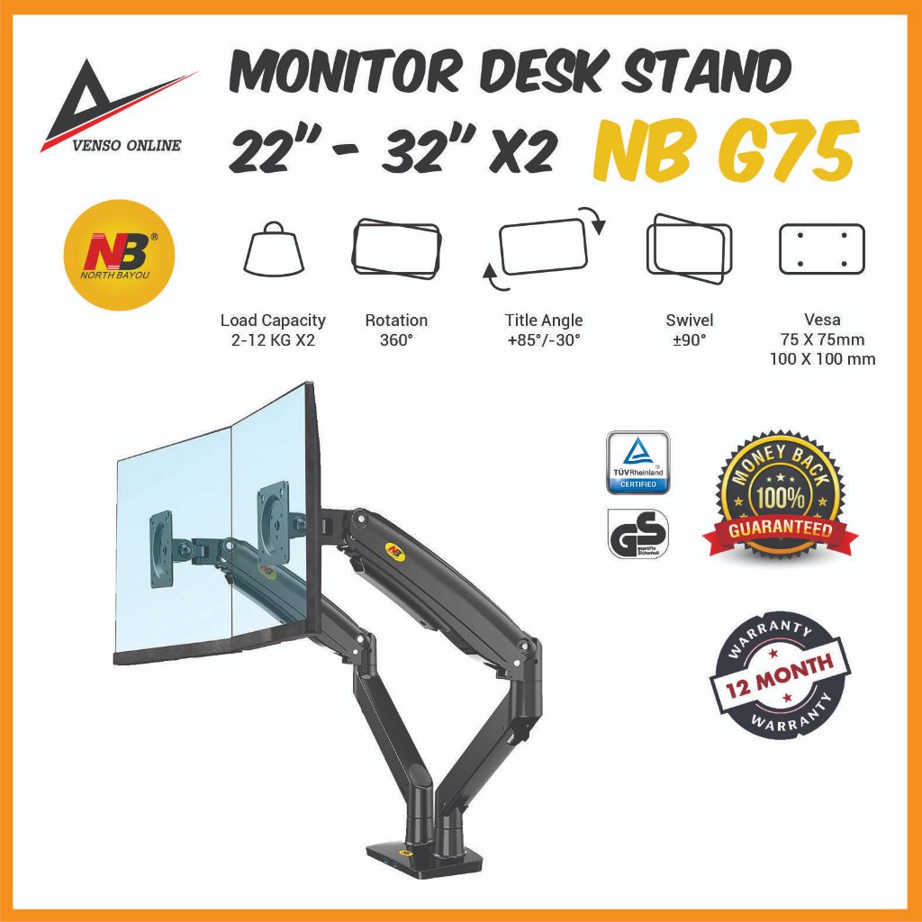 NB North Bayou G75 Dual Monitor Desk Mount Stand Full Motion Swivel ...