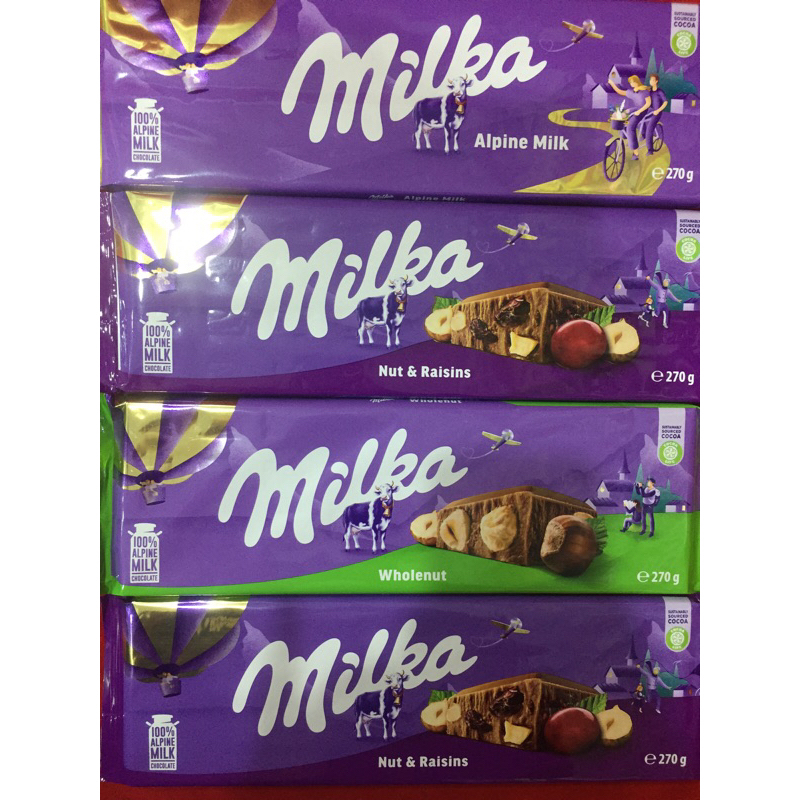 MILKA BAR 270G (ALPINE MILK,NUT & RAISINS, WHOLENUT) | Shopee Malaysia