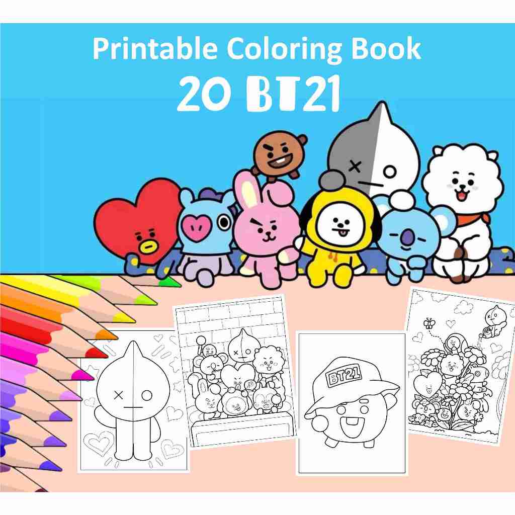 [Softcopy PDF] 20 BT21 Printable Coloring Book for kids adults Stress ...