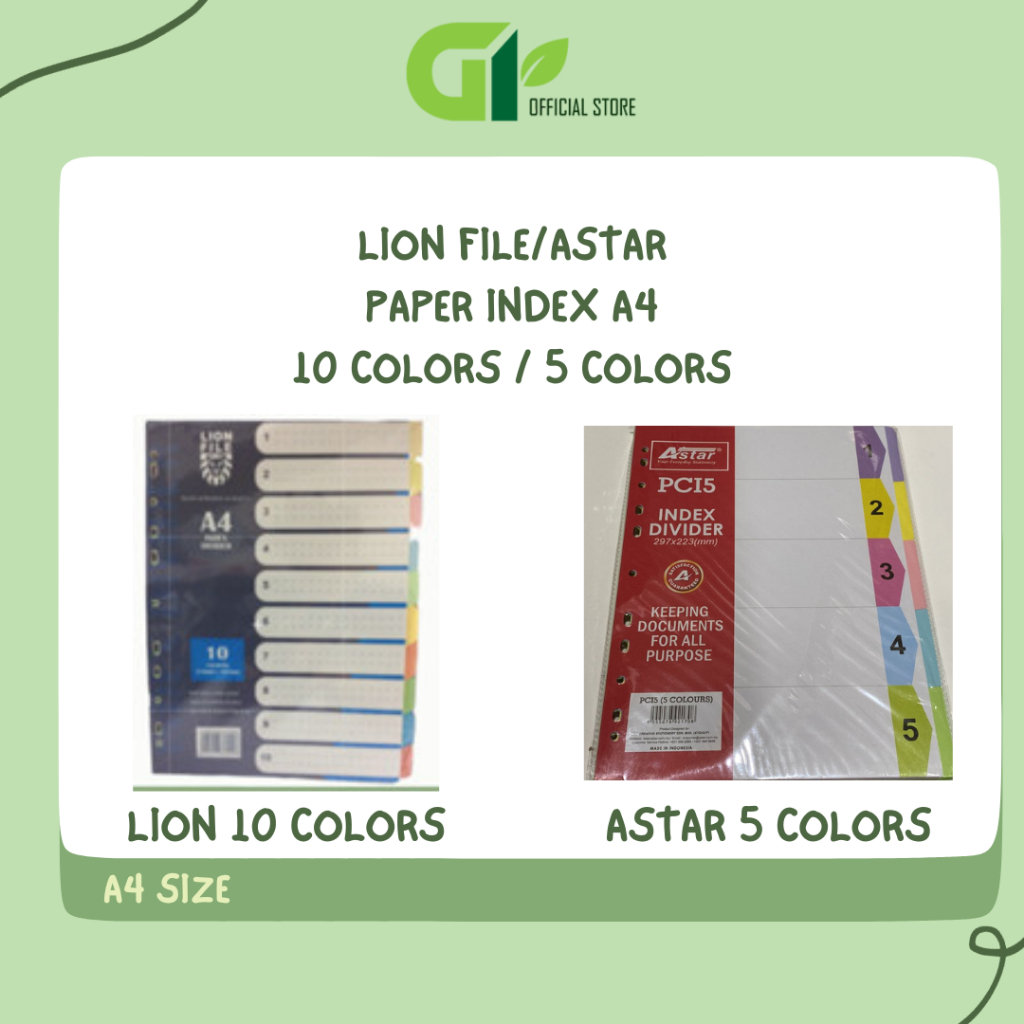 [GY Office] Lion File/ASTAR A4 Paper Index/Colour Index 5/10 Colours ...