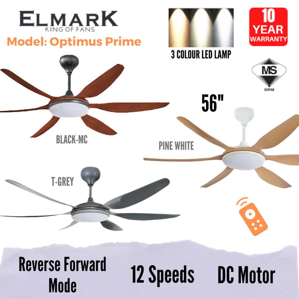 ELMARK OPTIMUS PRIME 56" REMOTE CEILING FAN 6 BLADES DC MOTOR / RAPID ...