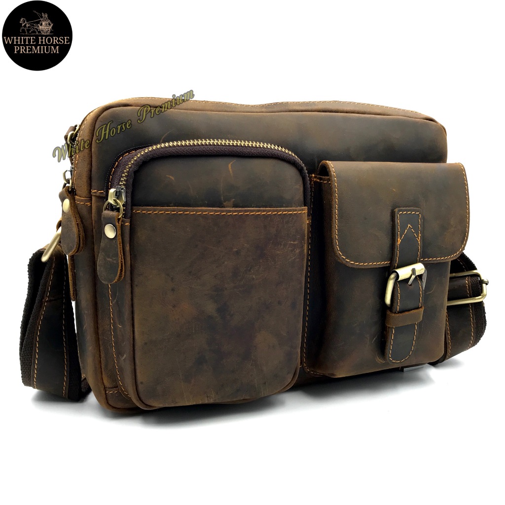 L Size Long Office Sling Bag Men Full Cow Leather Shoulder Crossbody ...