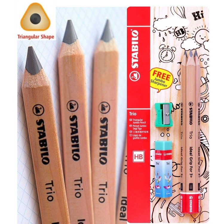 Stabilo Trio+ HB Triangular Jumbo Pencil 3pcs set FREE Sharpener and ...