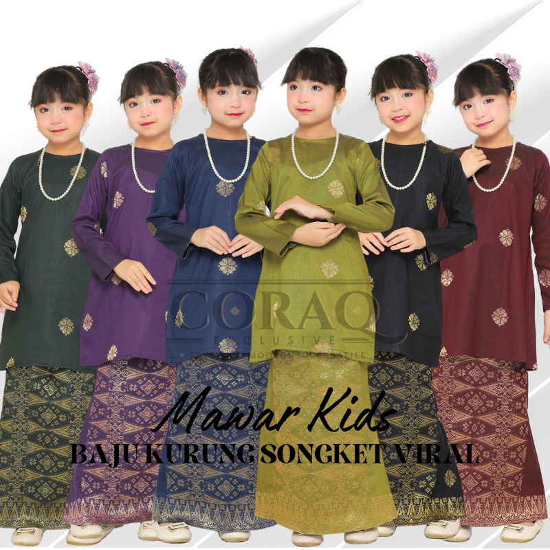 Ready Stock | Kurung Riau Mawar Kids Songket Tenun Soft Cotton bunga ...