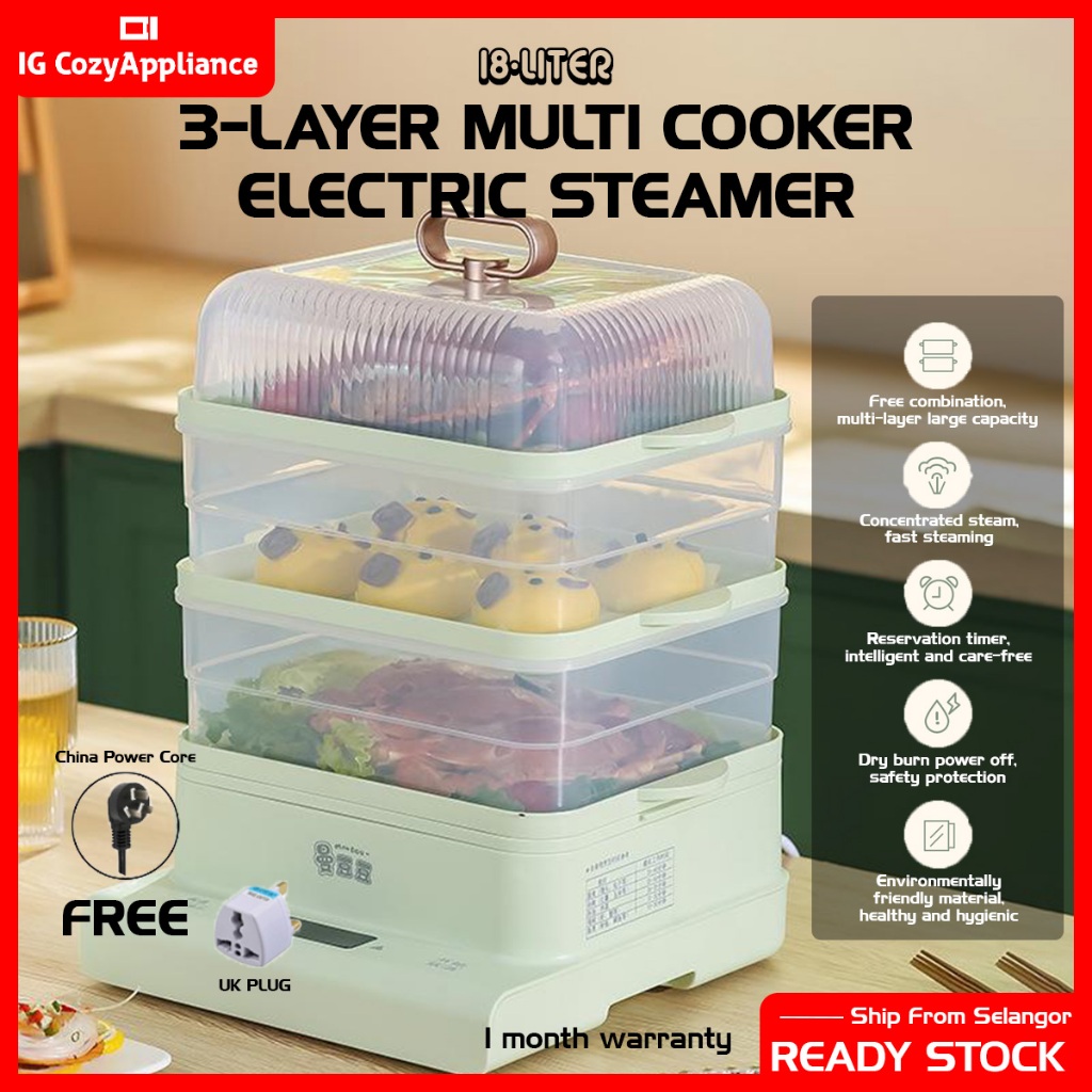 MANDOU 18-Liter 800W 3 Layer Multi Cooker Electric Transparent Steamer ...