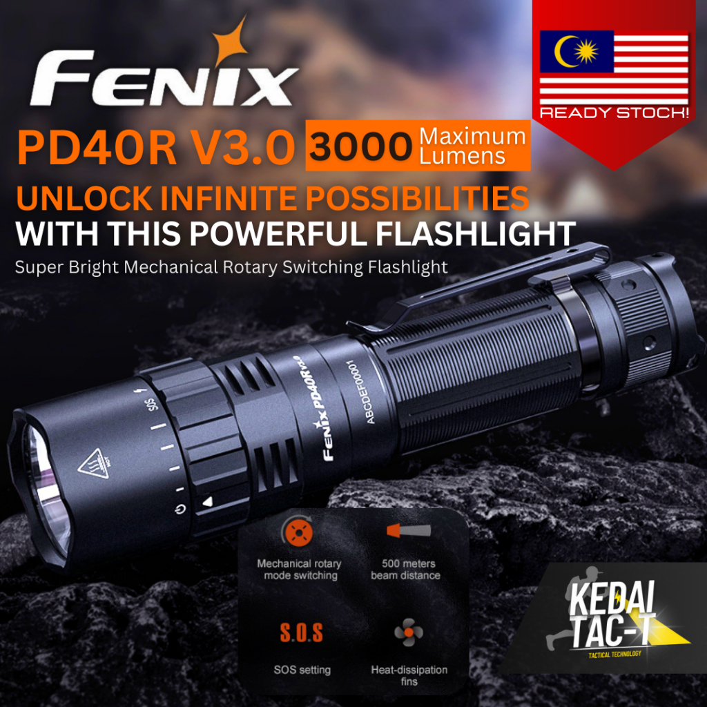 FENIX PD40R V3.0 - 3000L Mechanical Rotary Rechargeable Flashlight - ORIGINAL - Ready Stock in ...