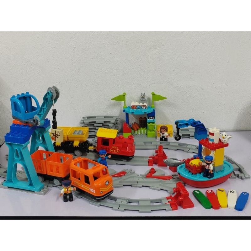 Preloved Lego duplo 10875 Cargo Train with extra battery operated train ...