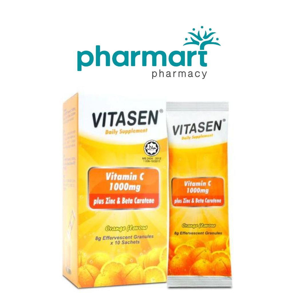 VITASEN Vitamin C 1000mg plus Zinc & Beta Carotene Effervescent Granules (10 sachets) exp 1/24 ...