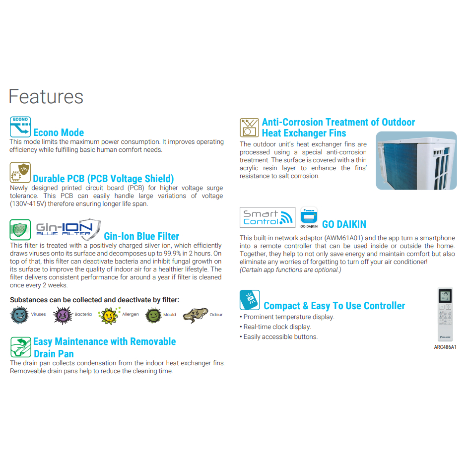 Daikin R32 WIFI Air Conditioner FTKP/FTKF/FTKE/FTV Series 1.0HP~2.5HP ...