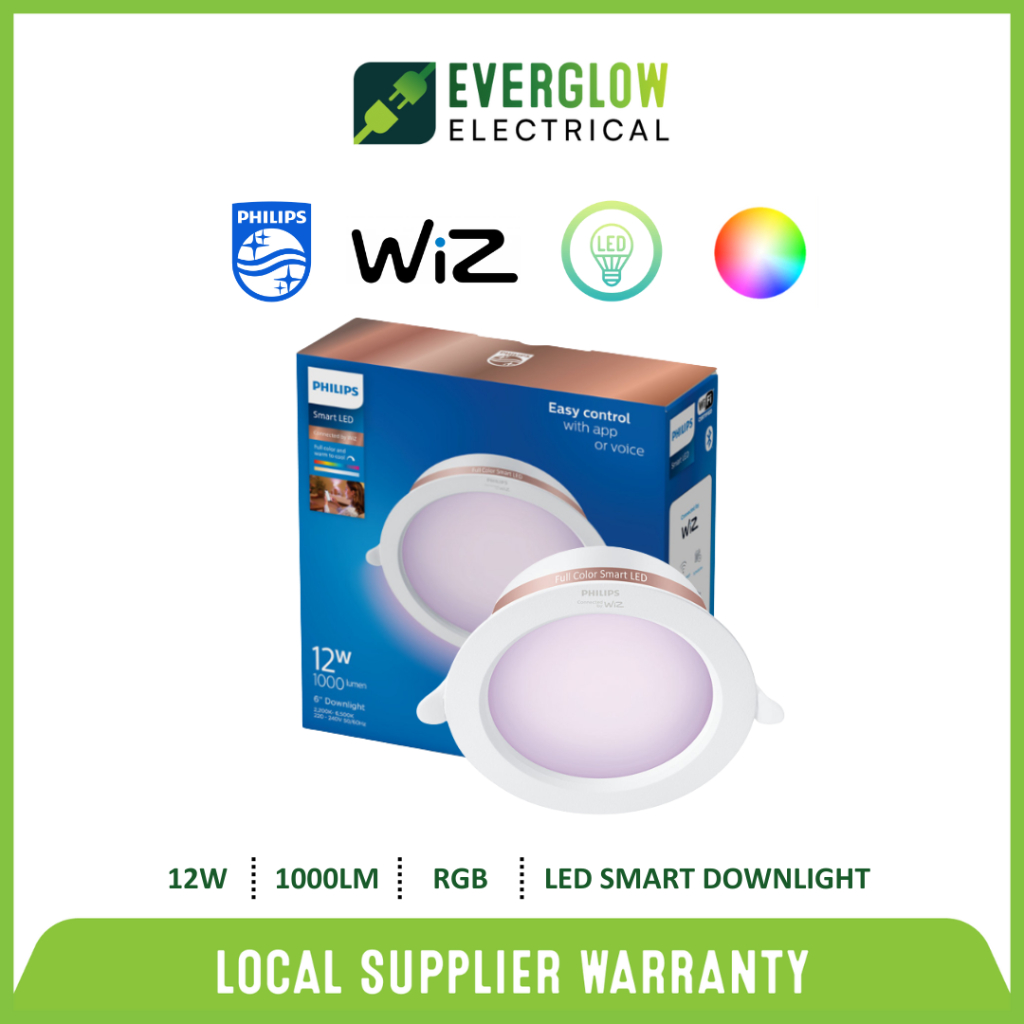 PHILIPS WIZ SMART LED 12W 220-240V 1000LM 6INCH 2200K-6500K+RGB DIMMABLE TUNEABLE BLUETOOTH ...