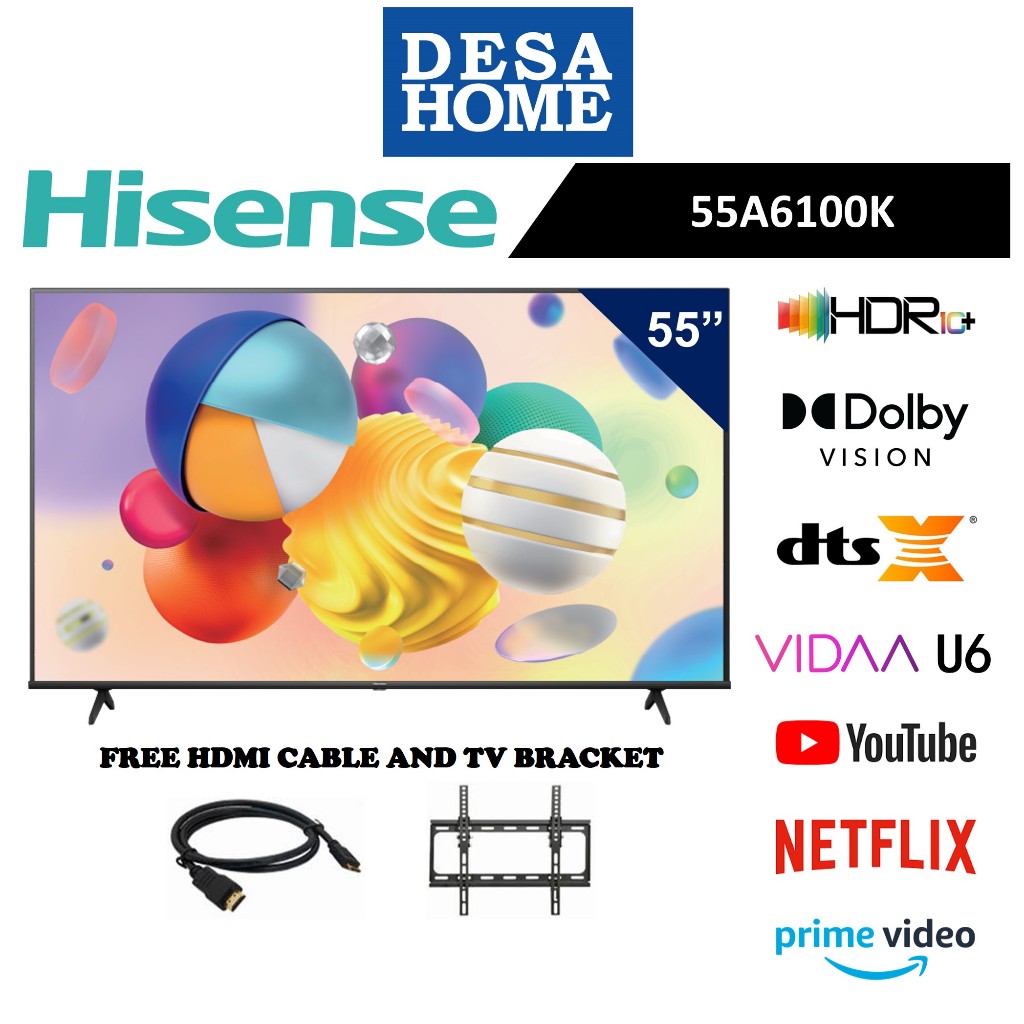 HISENSE 55A6100K 55" 4K UHD SMART TV A6100K (FREE HDMI CABLE & TV ...