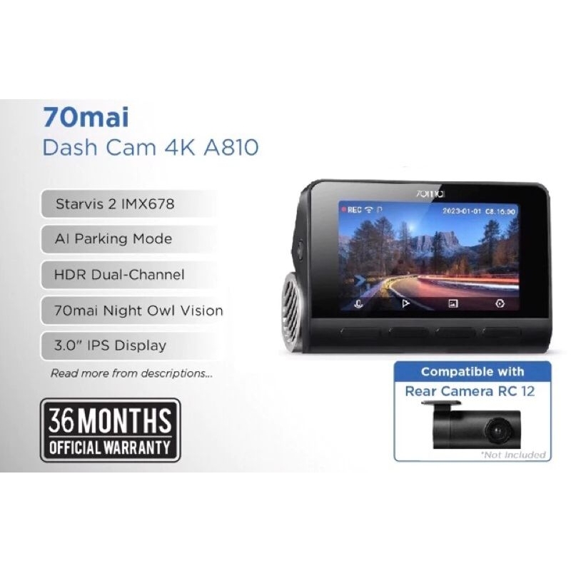 70mai A810 New Update 4K HDR Dual Channel DVR dash cam (Built in ADAS and GPS)car cemera car ...