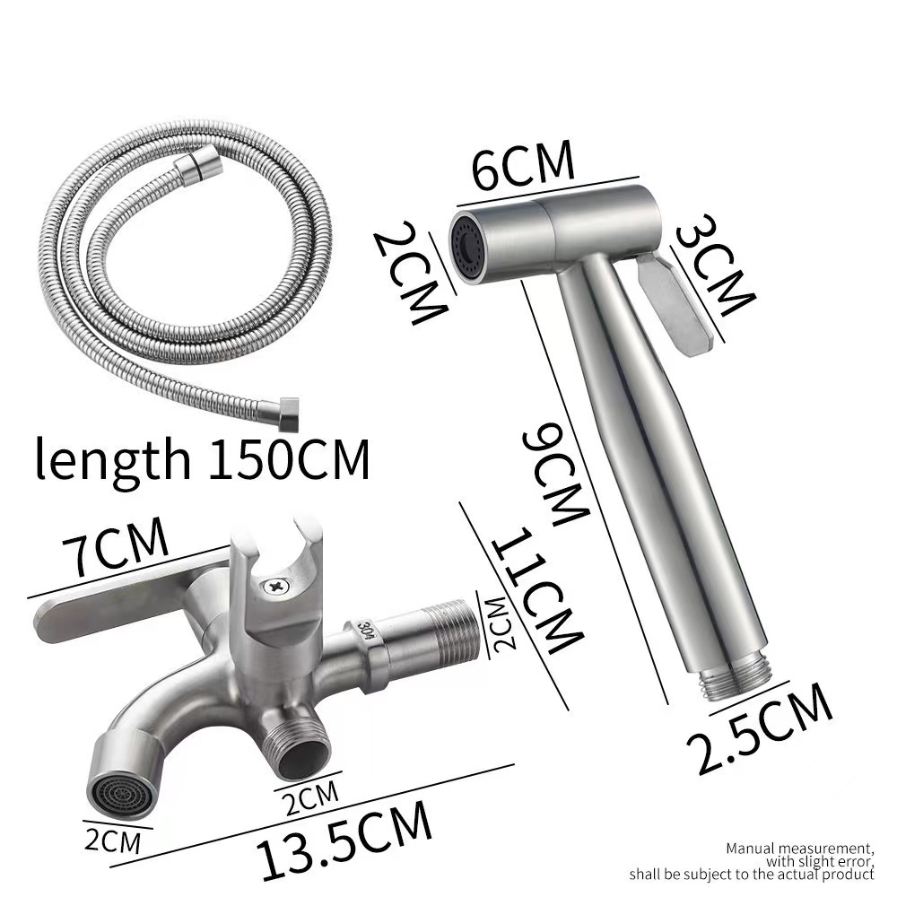 Stainless steel bidet spray set hand bidet two way tap faucet bathroom ...