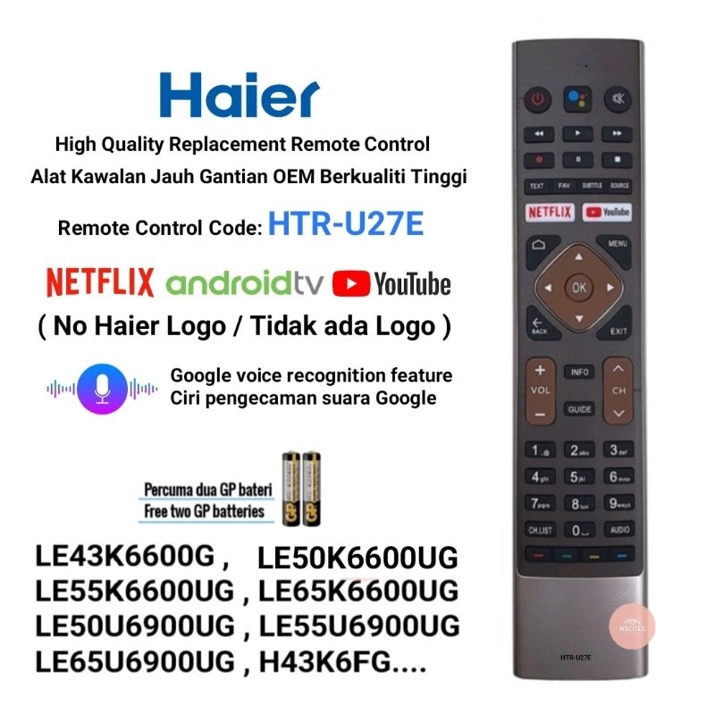 *High Quality* Haier HTR-U27E Smart android Led TV Replacement Remote ...