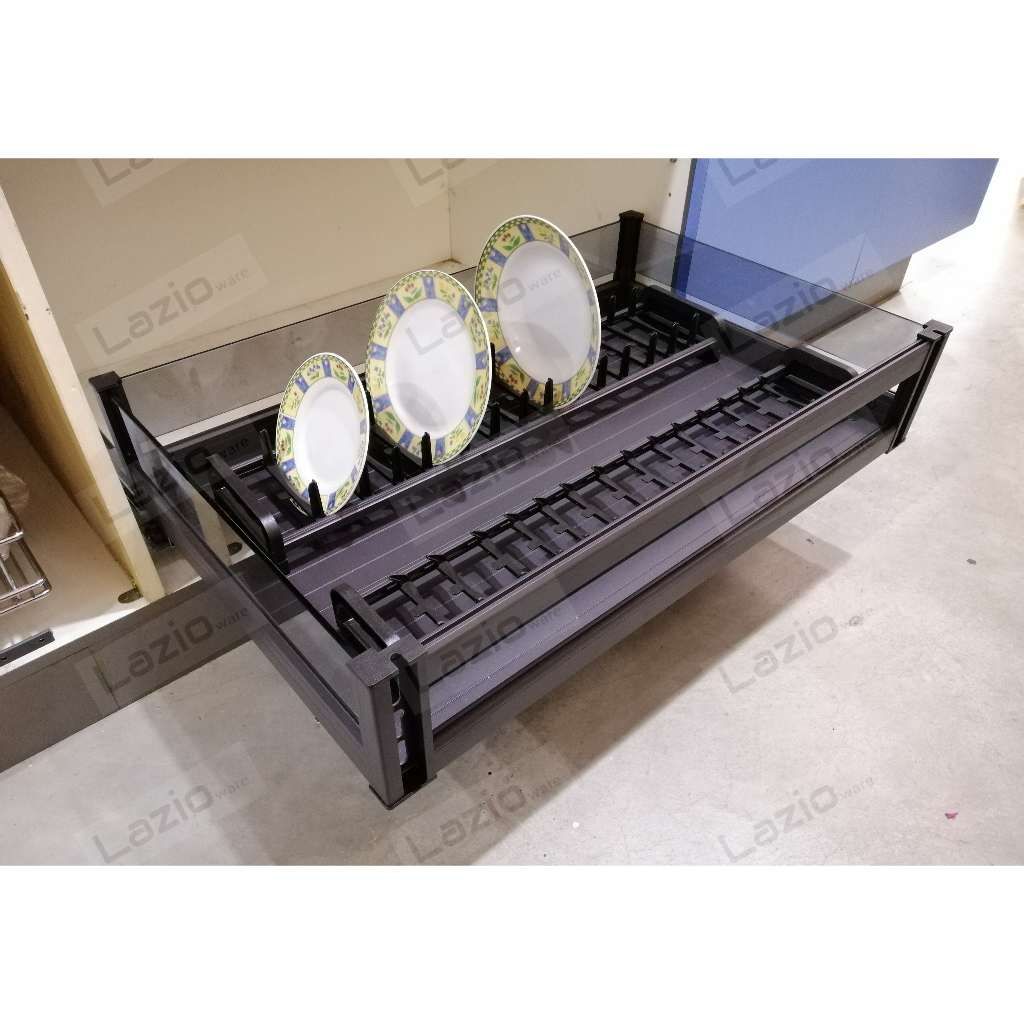 Four Sides Aluminium Dark Grey coated Drawer Dish Rack Soft Closing ...
