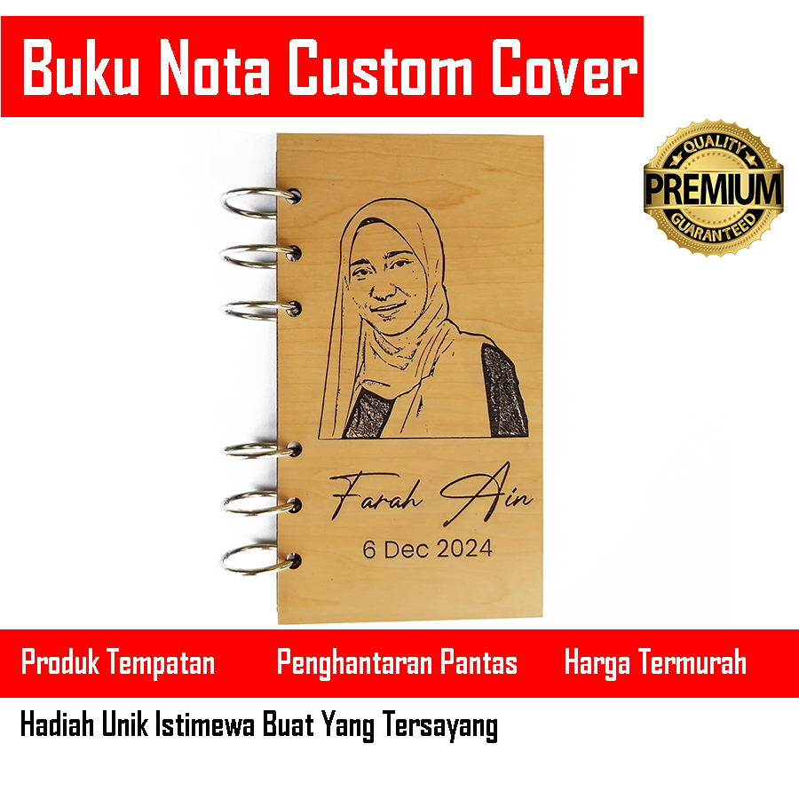 Buku Nota dengan Kulit Kayu Custom Made Ukiran Gambar Pilihan Anda ...