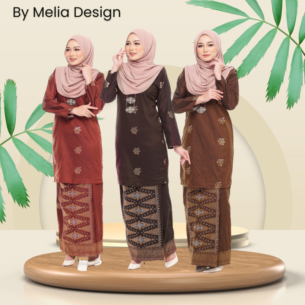 By Melia Design Baju Kurung Moden Tenun Songket Bunga Raya Lipat Batik ...